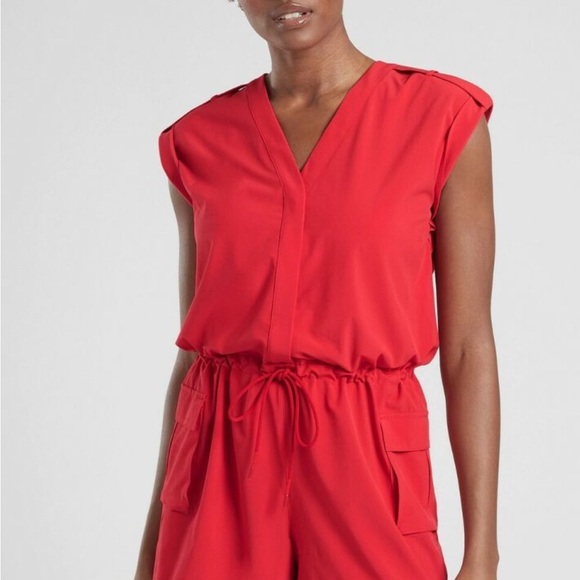 Athleta | Pants & Jumpsuits | Athleta Red Vneck Romper With Cargo ...